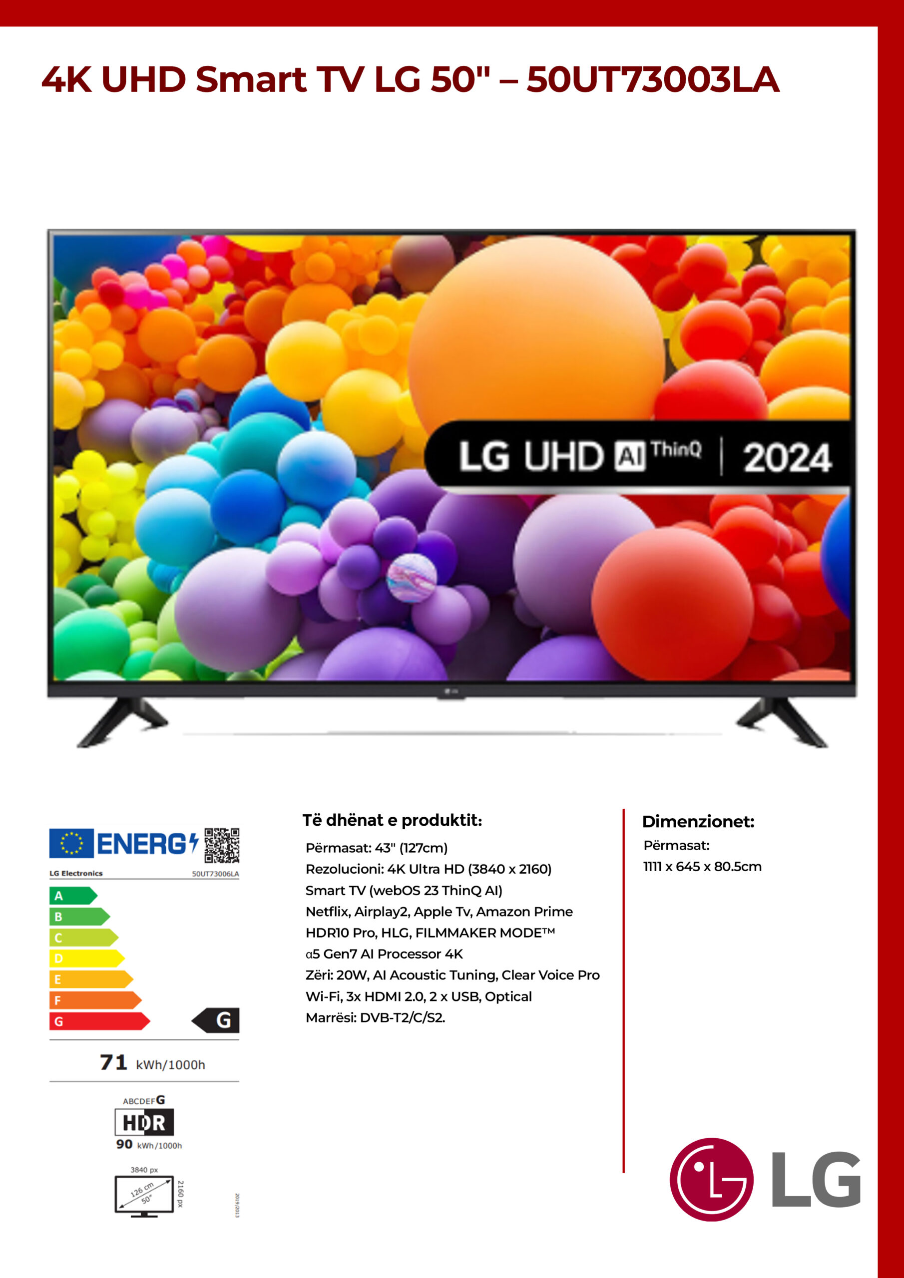 4K UHD Smart TV LG 50″ – 50UT73003LA - Interplast Group